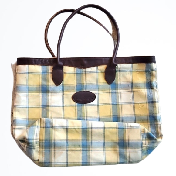 Longaberger | Bags | Longaberger Tote Bag Canvas Leather Handle Trim ...